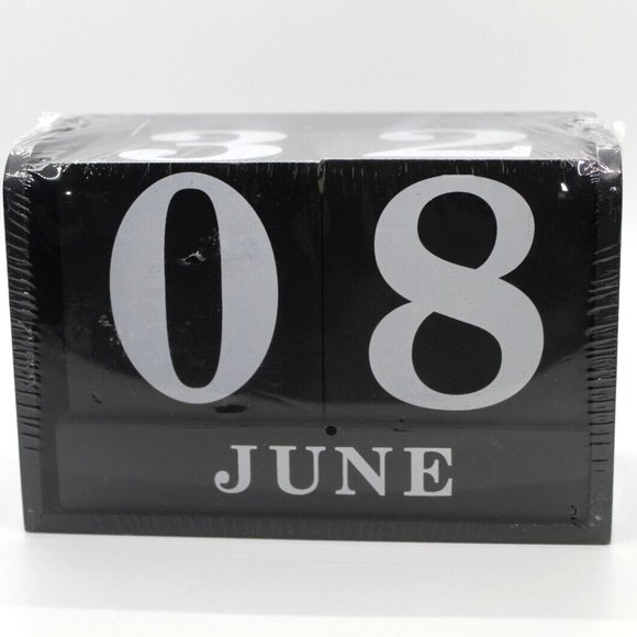 Office | Black Wooden Calendar Desktop Wood Big Block Month Date ...